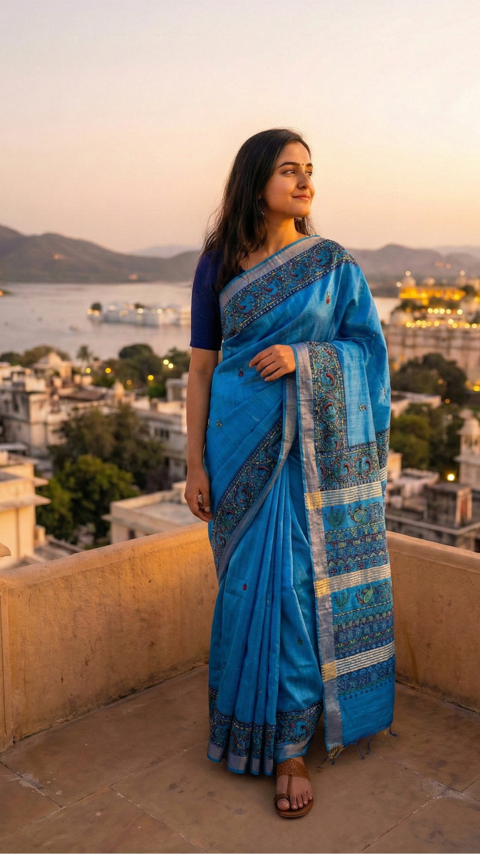 Electric Blue Ghicha Tussar Silk Madhubani Saree | Rangika Studio ...